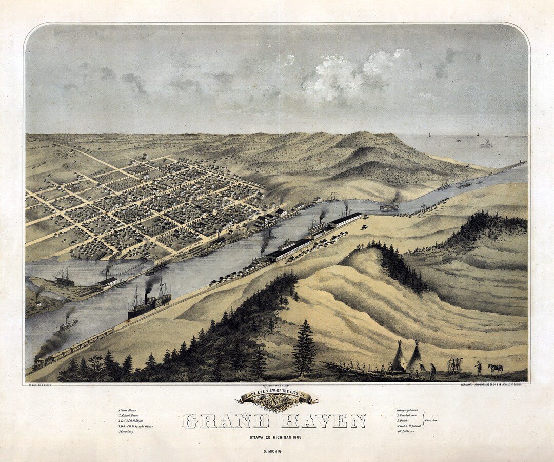 1868 Panoramic Map of Grand Haven Ottawa County Michigan - Etsy