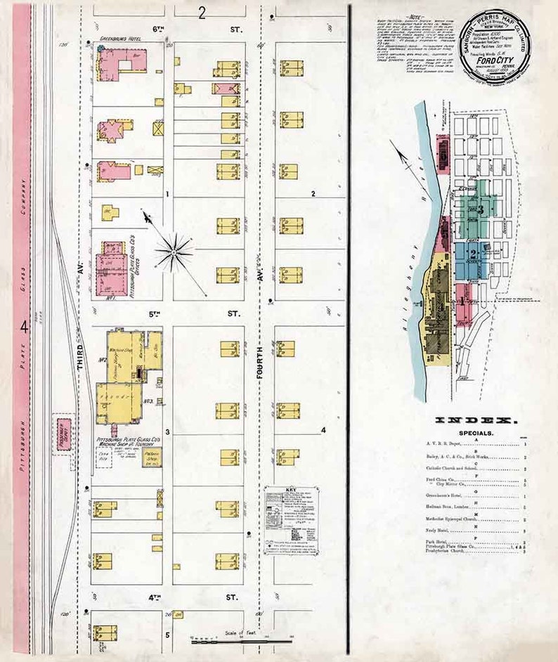 1899 Town Map of Ford City Armstrong County Pennsylvania - Etsy
