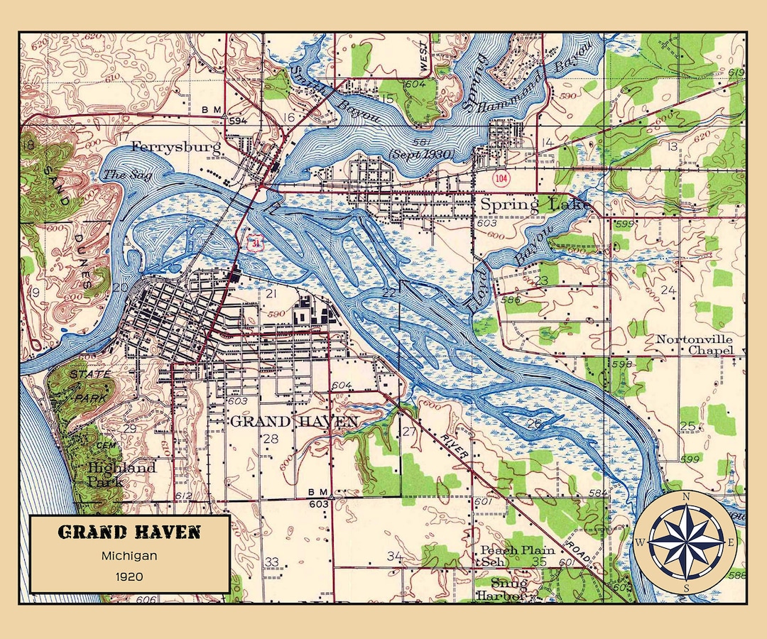 1920 Map of Grand Haven Michigan - Etsy