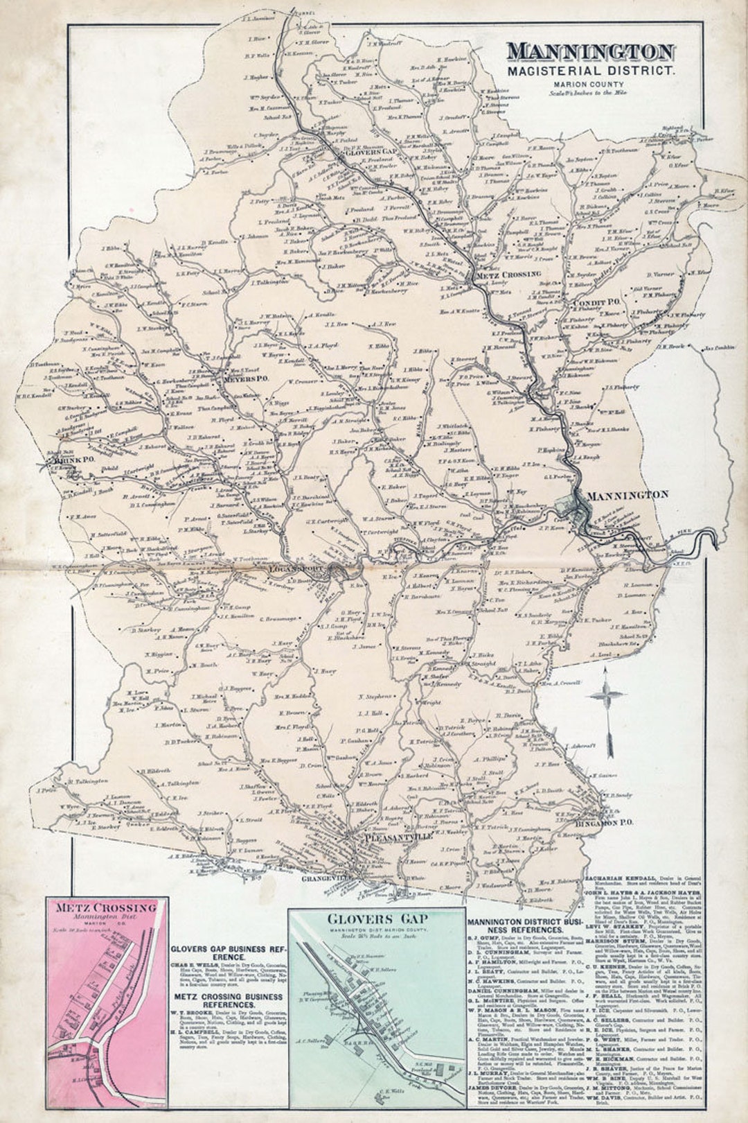 1886 Map of Mannington Township Marion County West Virginia - Etsy