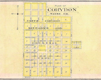 Wayne County IA Map 1875 Old Map of Corydon Iowa Art Vintage Print ...