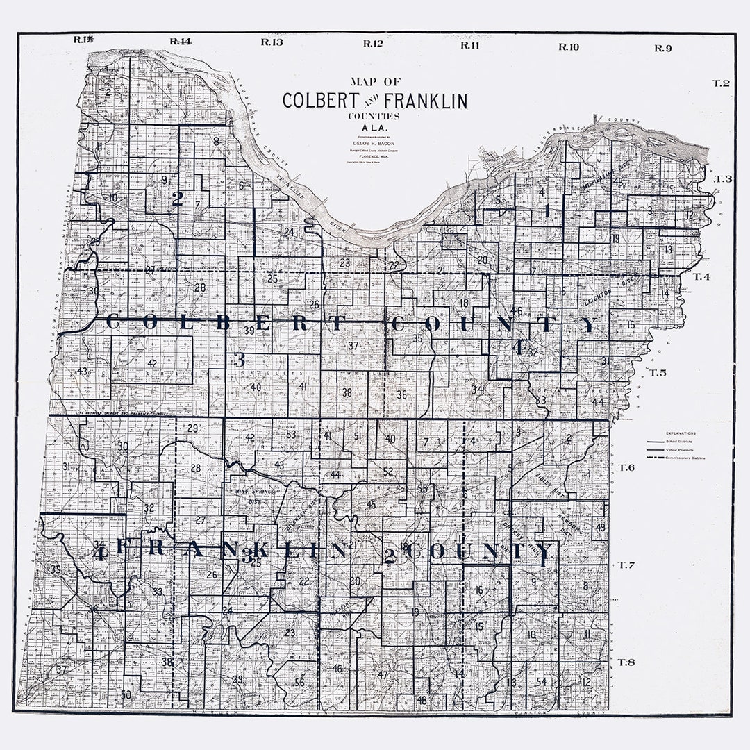 1908 Farm Line Map of Colbert and Franklin County Alabama - Etsy