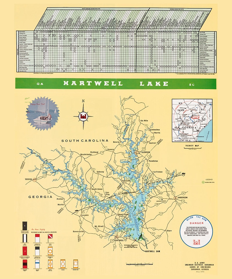 1978 Map of Hartwell Lake Georgia and South Carolina - Etsy