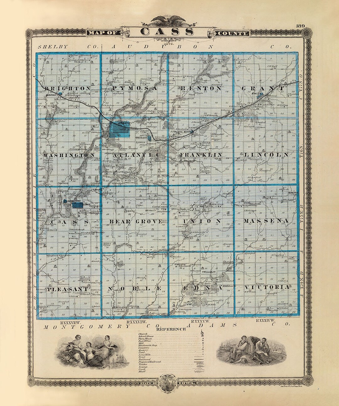 1875 Map Of Cass County Iowa Etsy