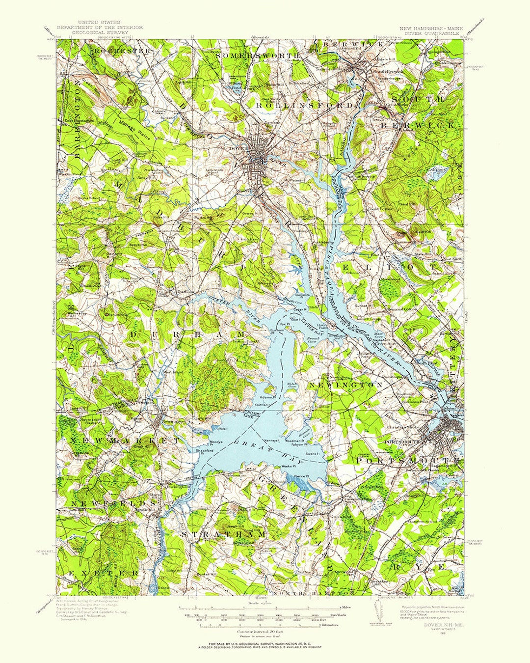 1916 Topo Map of Dover New Hampshire & Maine Quadrangle - Etsy