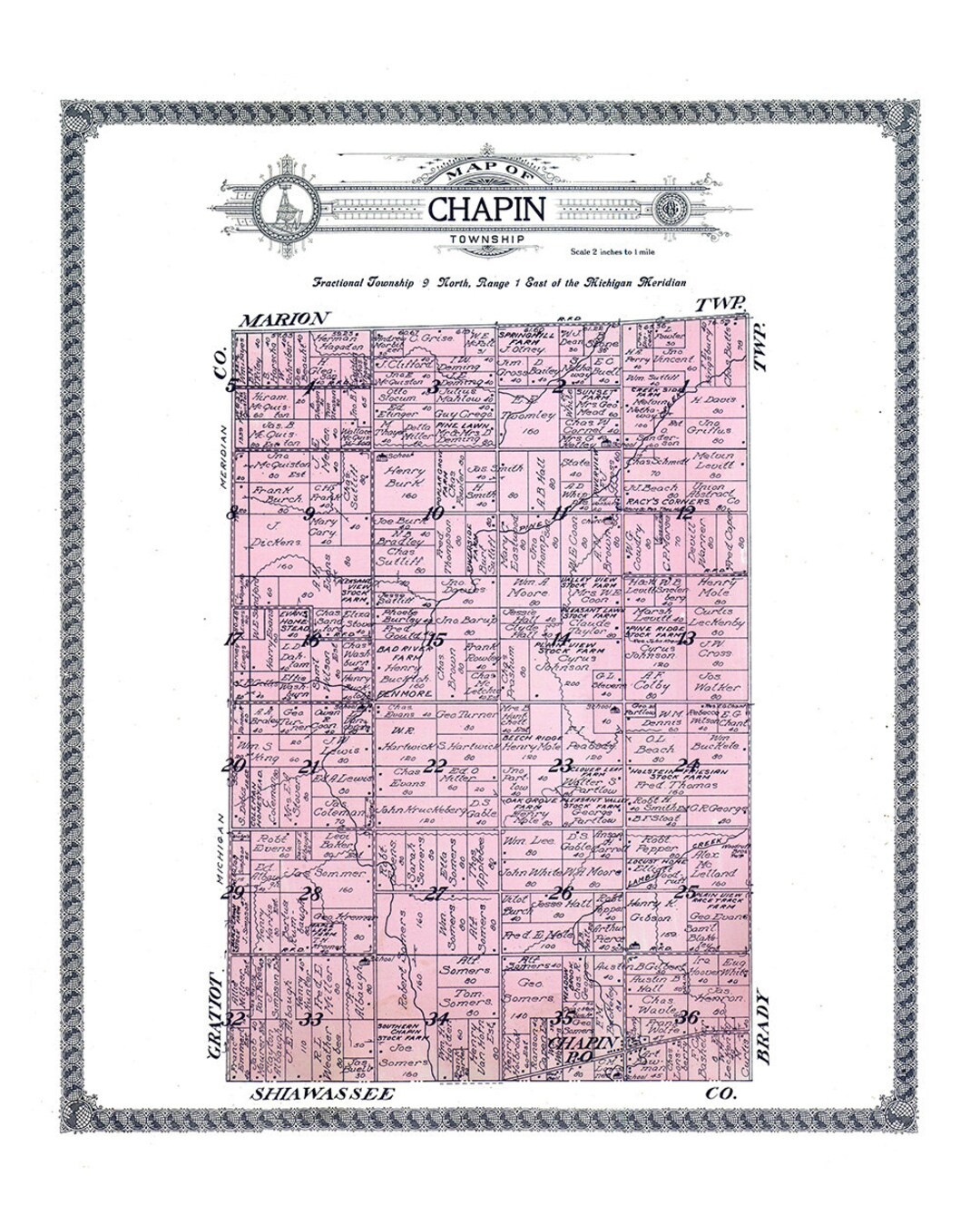 1916 Map of Chapin Township Saginaw County Michigan - Etsy