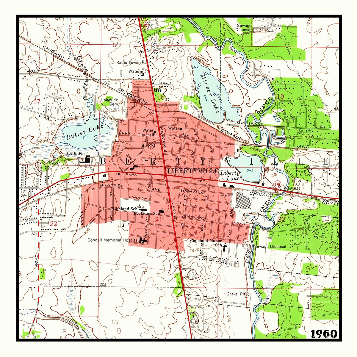 1960 Map of Libertyville Illinois - Etsy