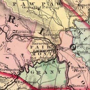 1873 Map of Wetzel Monongalia Marion Doddridge and Harrison County West ...