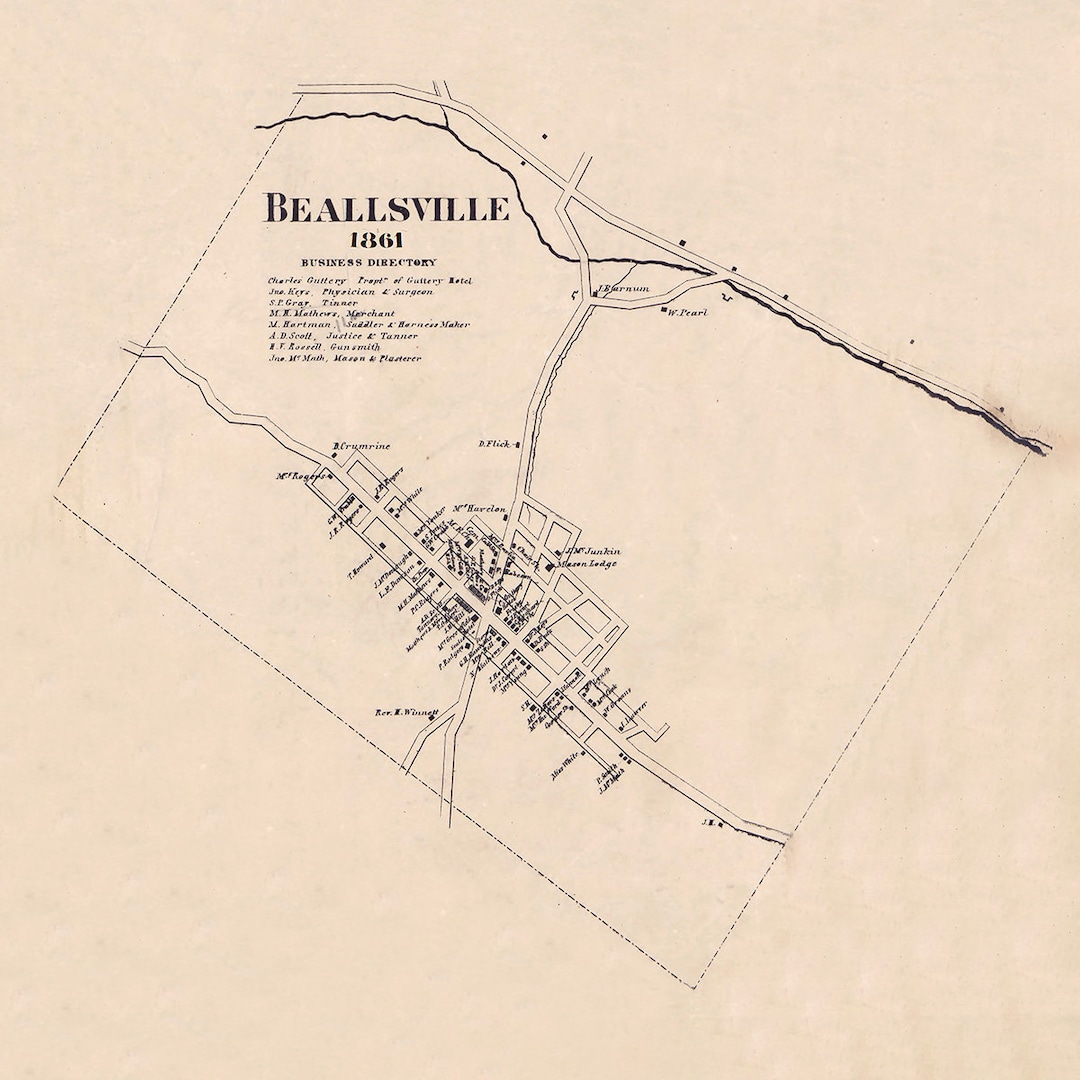 1861 Town Map of Beallsville Washington County Pennsylvania - Etsy