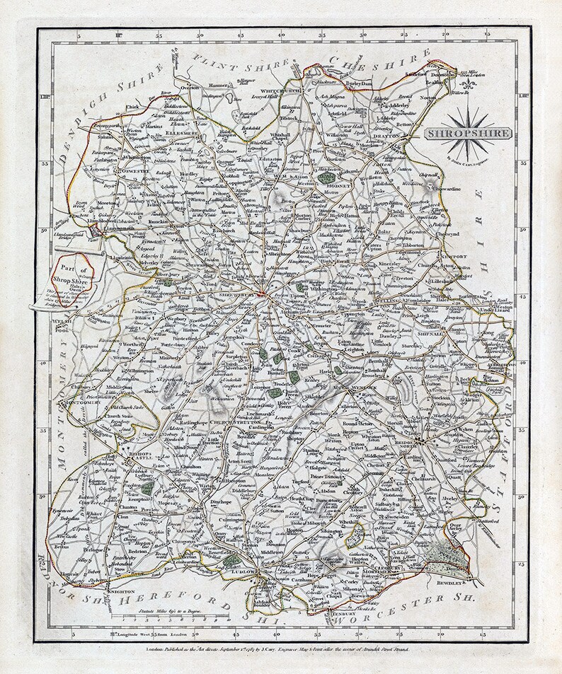 1793 Map of Shropshire County England - Shrewsbury Hopton - Etsy