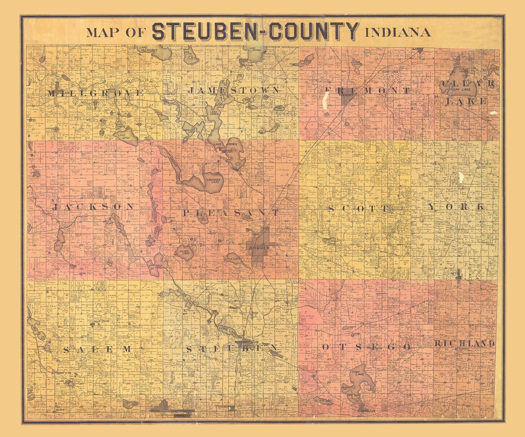1902 Farm Line Map of Steuben County Indiana - Etsy