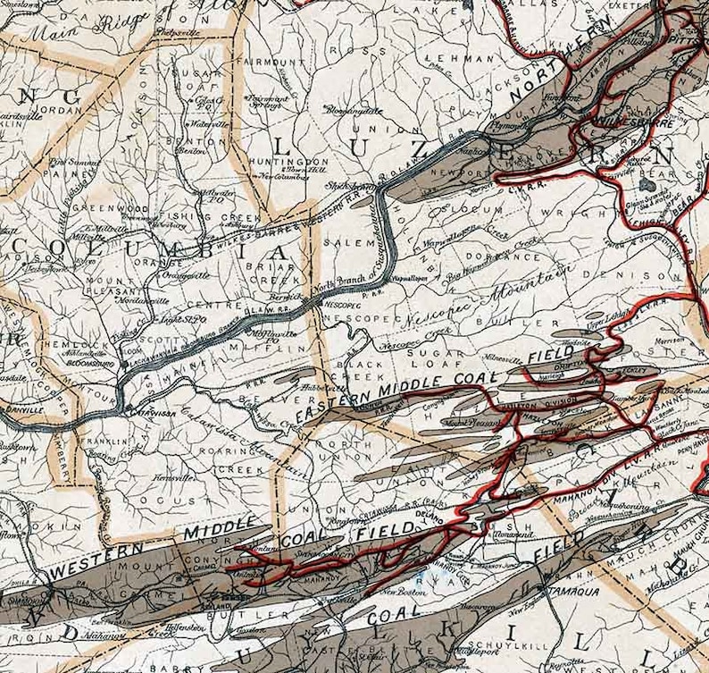 1887 Map of Lehigh Valley Railroad System Anthracite Coal Fields of Pa ...