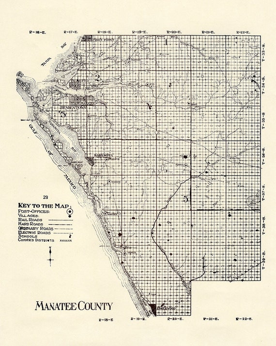 1914 Map of Manatee County Florida | Etsy