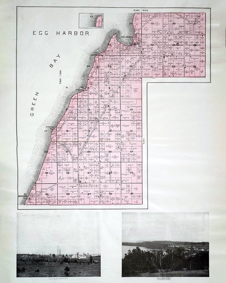 1899 Map of Egg Harbor Township Door County Wisconsin - Etsy