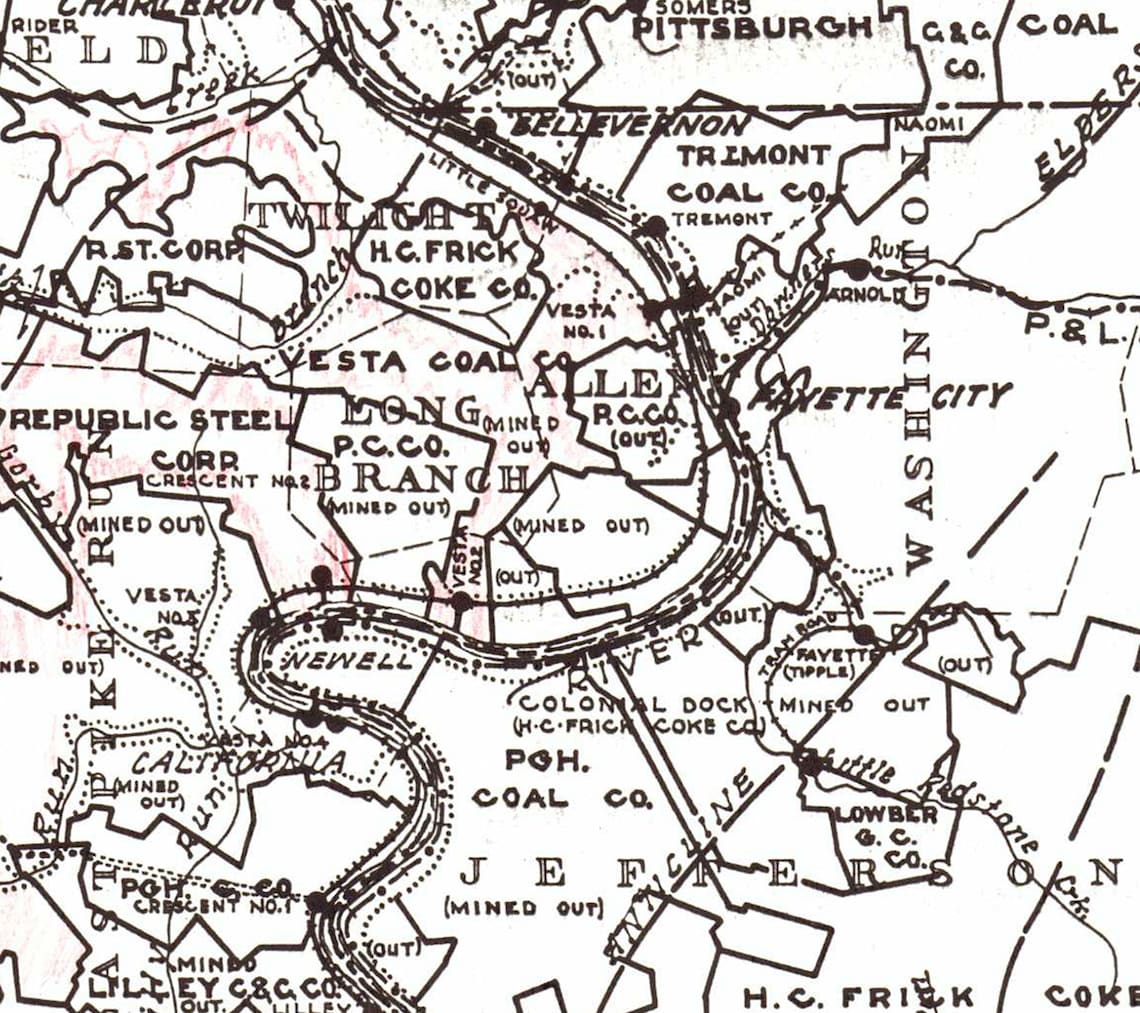 1939 Map of Pittsburgh Coal Seam Properties Pennsylvania West Virginia ...