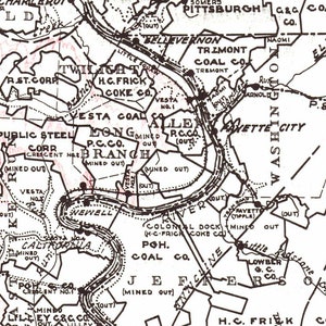1939 Map of Pittsburgh Coal Seam Properties Pennsylvania West Virginia ...