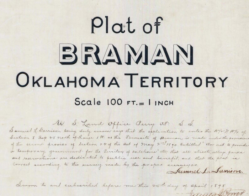 1898 Town Map of Braman Kay County Oklahoma - Etsy