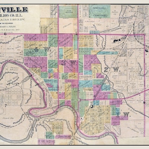 1875 Map of Danville Vermilion County Illinois - Etsy