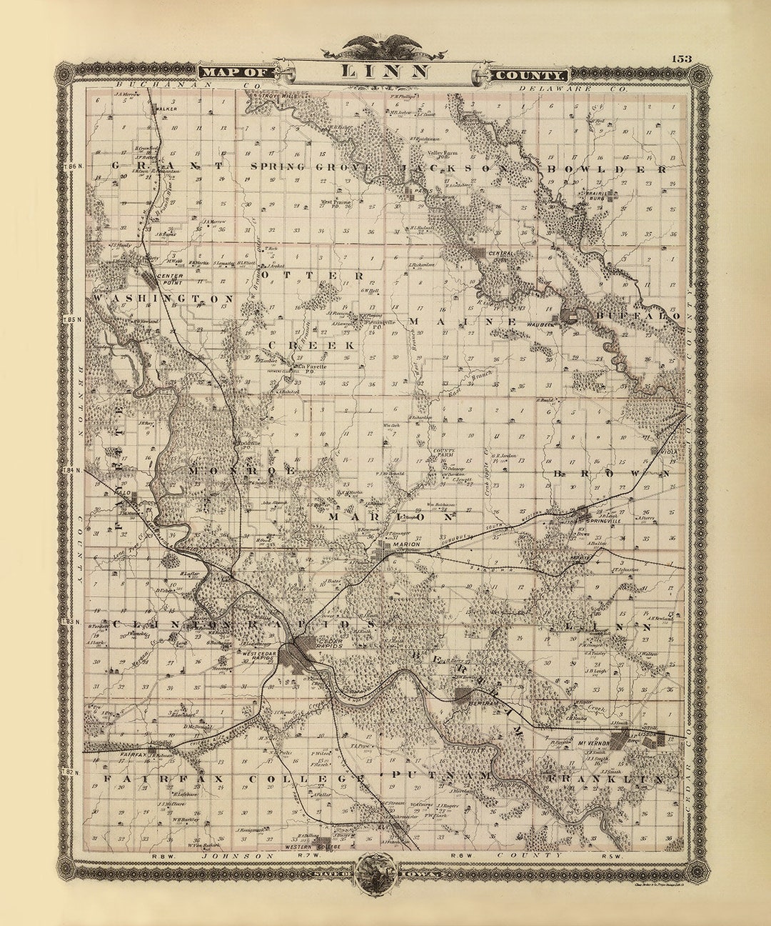 1875 Map of Linn County Iowa - Etsy