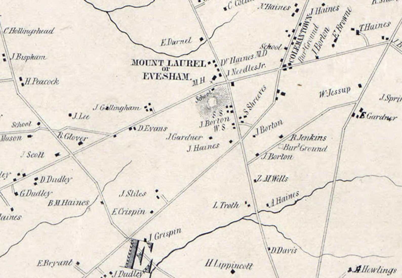 1849 Map of Evesham and Mt Laurel New Jersey - Etsy