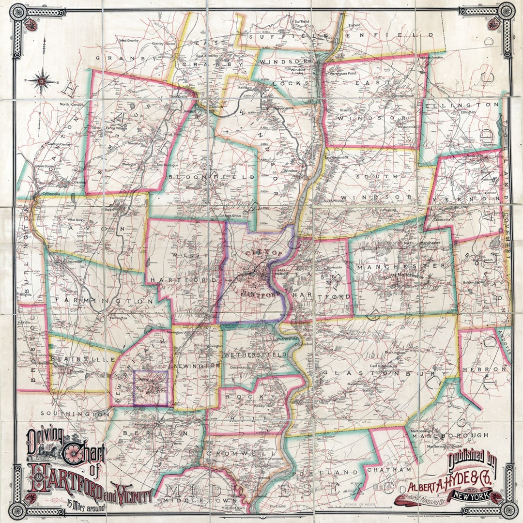 1884 Map of Hartford Region Connecticut - Etsy