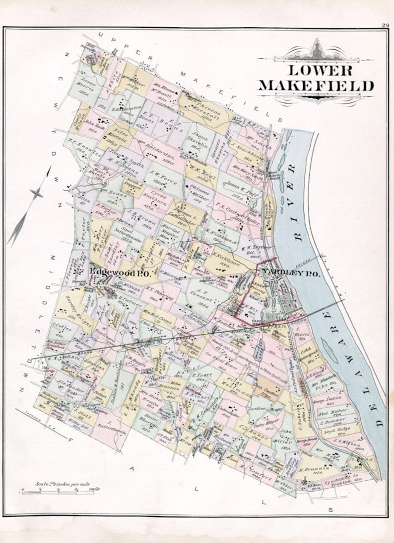 1891 Map of Lower Makefield Township Bucks County Pennsylvania - Etsy