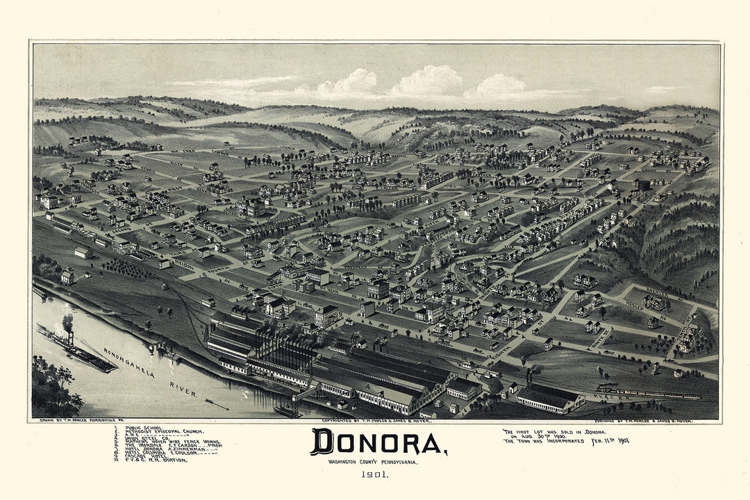 1901 Map of Donora Pennsylvania - Etsy