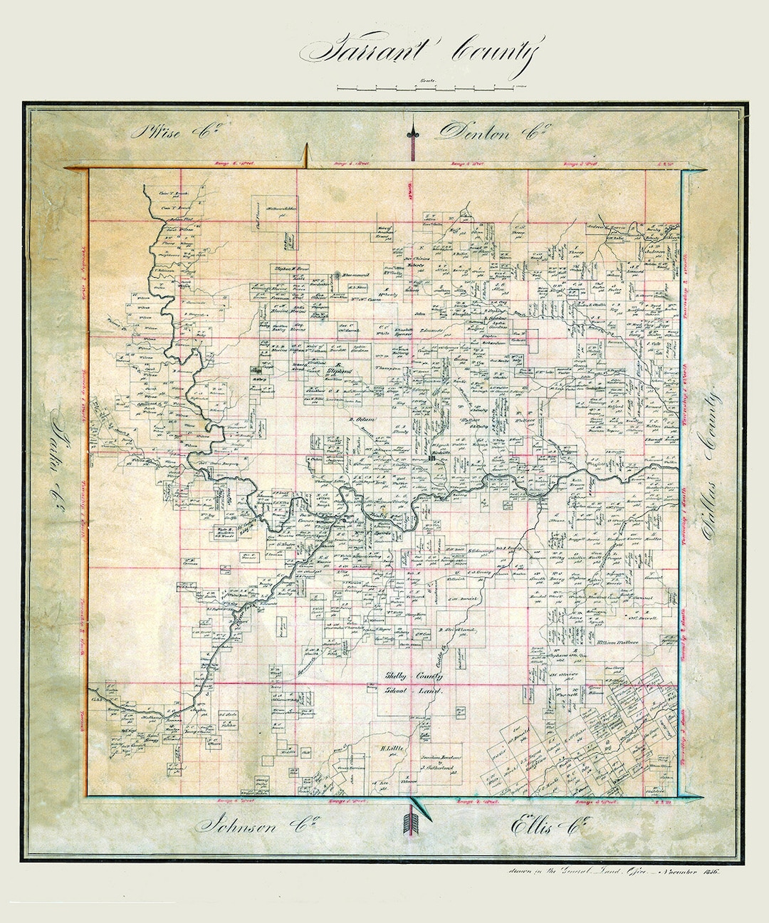 1856 Map of Tarrant County Texas Fort Worth - Etsy