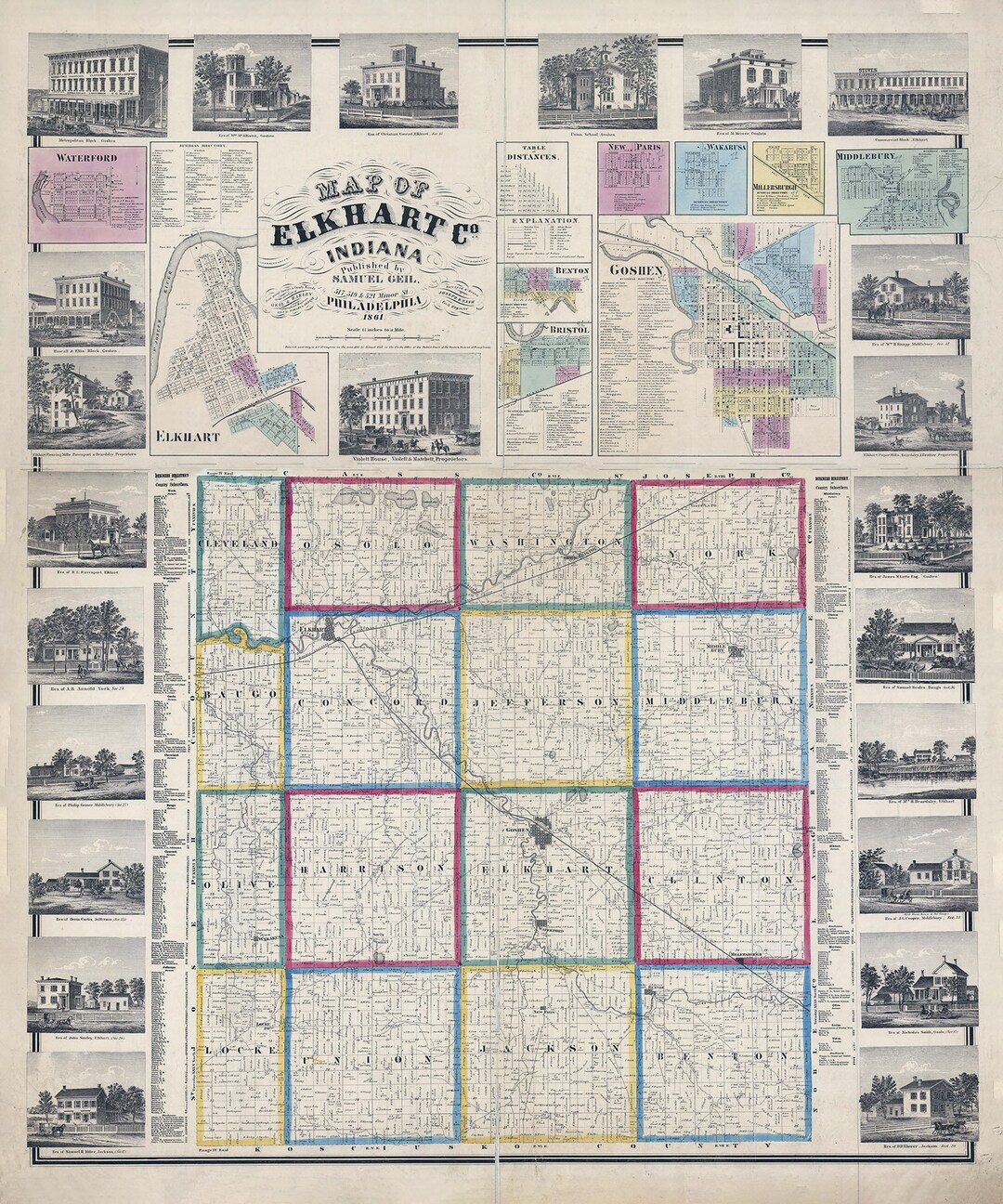 1863 Farm Line Map of Elkhart County Indiana - Etsy