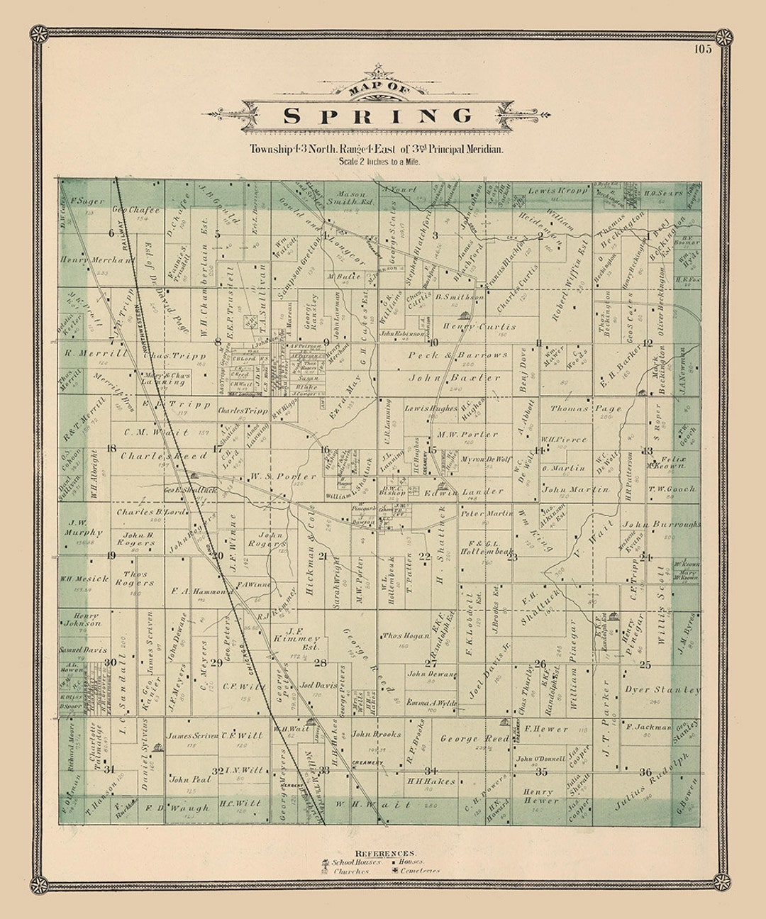 1886 Map of Spring Township Boone County Illinois - Etsy