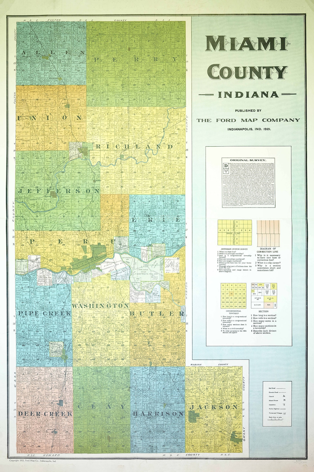 1921 Farm Line Map of Miami County Indiana - Etsy