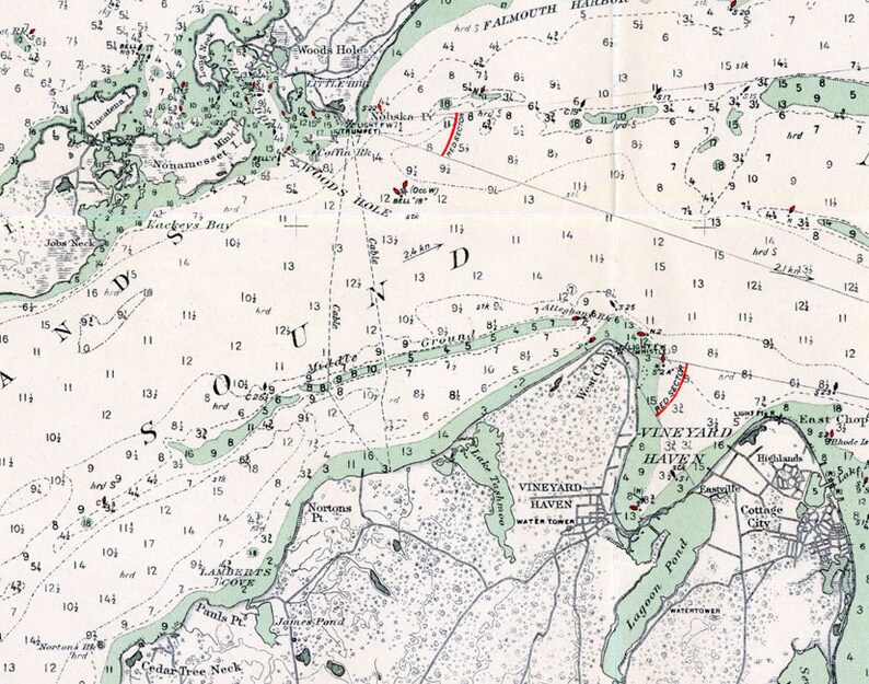 1913 Nautical Map of Marthas Vineyard Sound & Buzzards Bay - Etsy