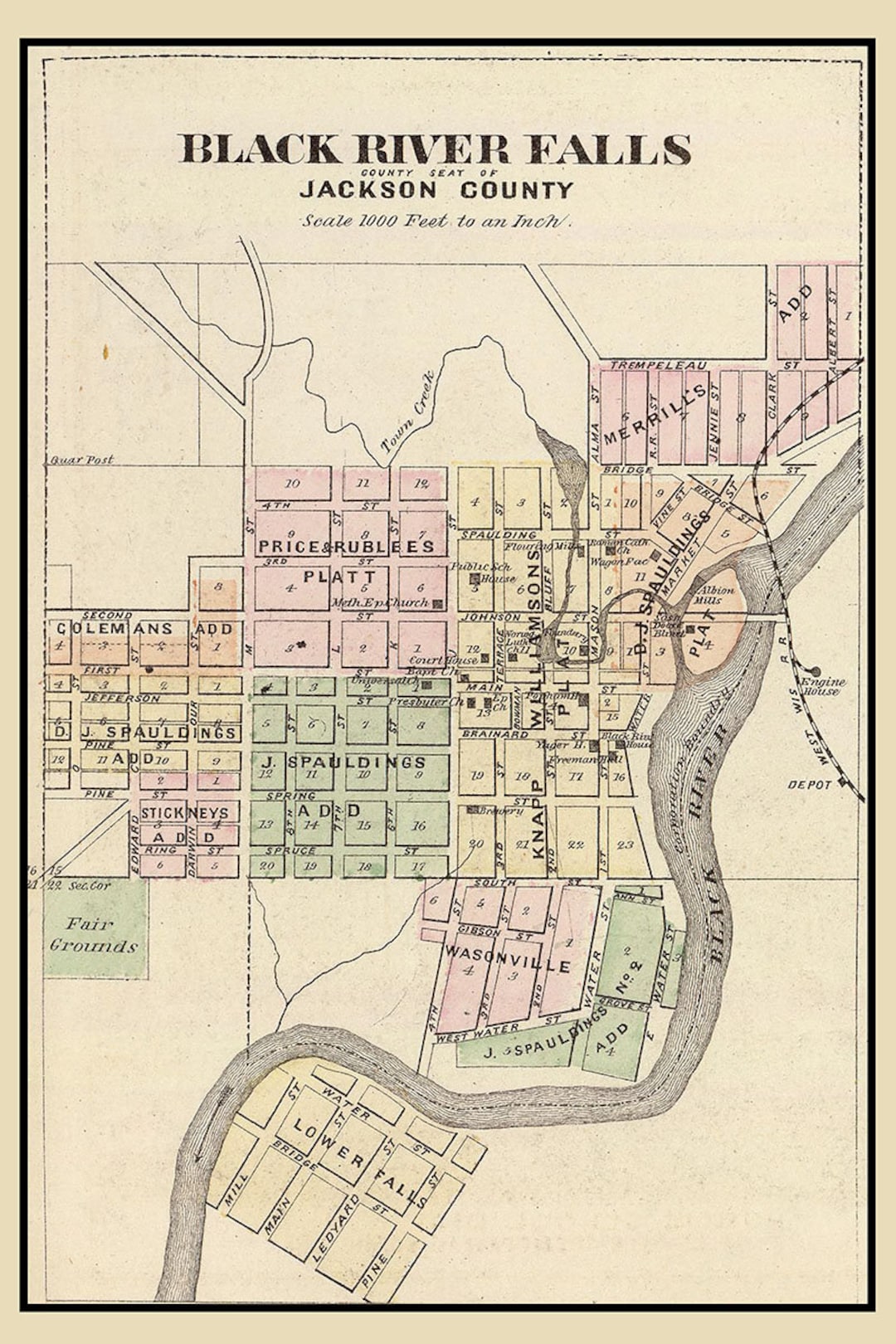 1878 Town Map of Black River Falls Jackson County Wisconsin - Etsy