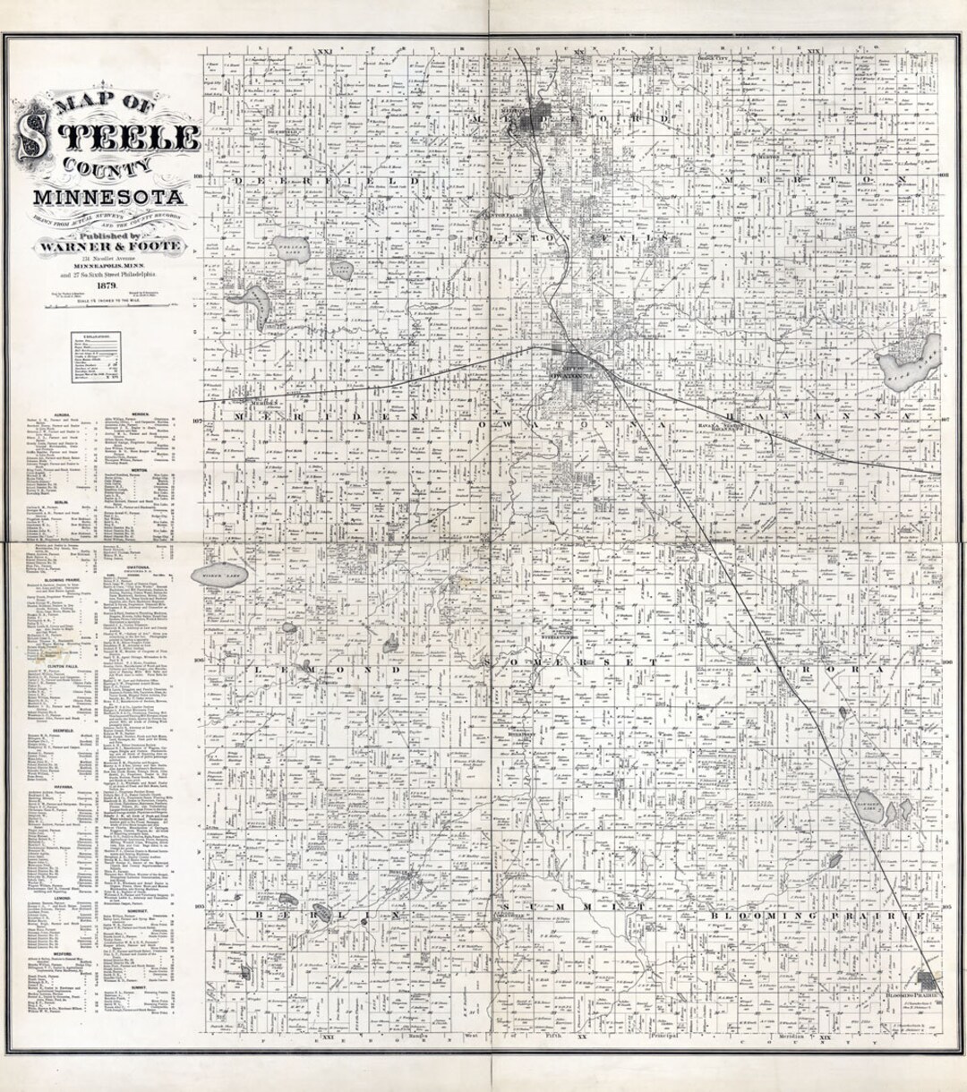1879 Farm Line Map of Steele County Minnesota Owaton Medford - Etsy