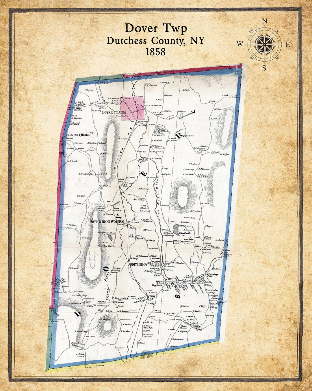 1858 Map of Dover Township Dutchess County New York - Etsy