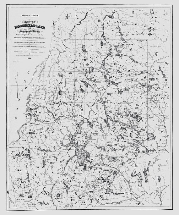 1883 Map of Moosehead Lake and Northern Maine Lakes - Etsy