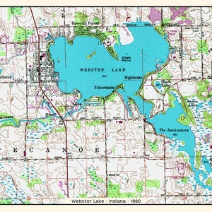 1980 Map of Webster Lake Indiana - Etsy