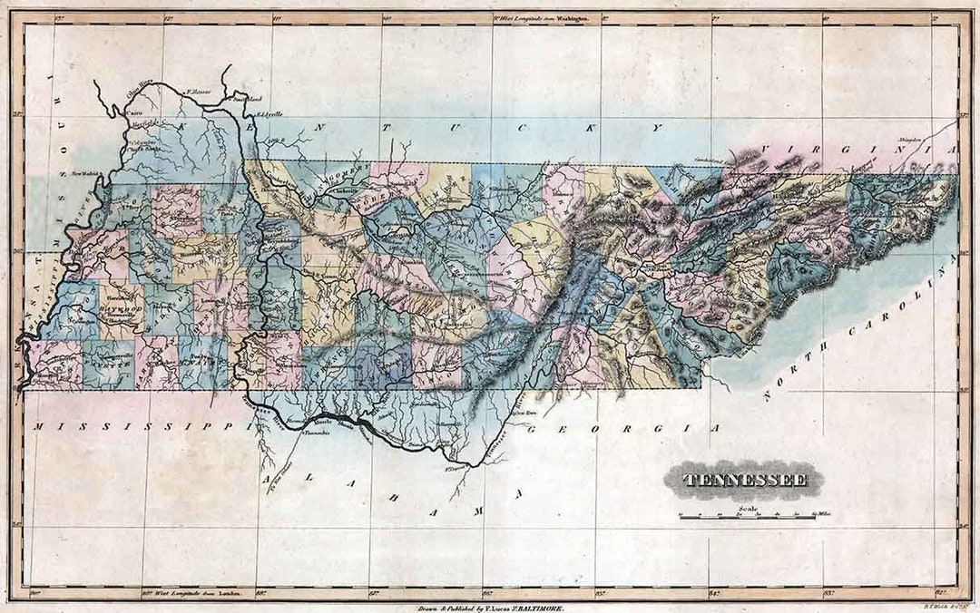 1826 Map of the State of Tennessee - Etsy