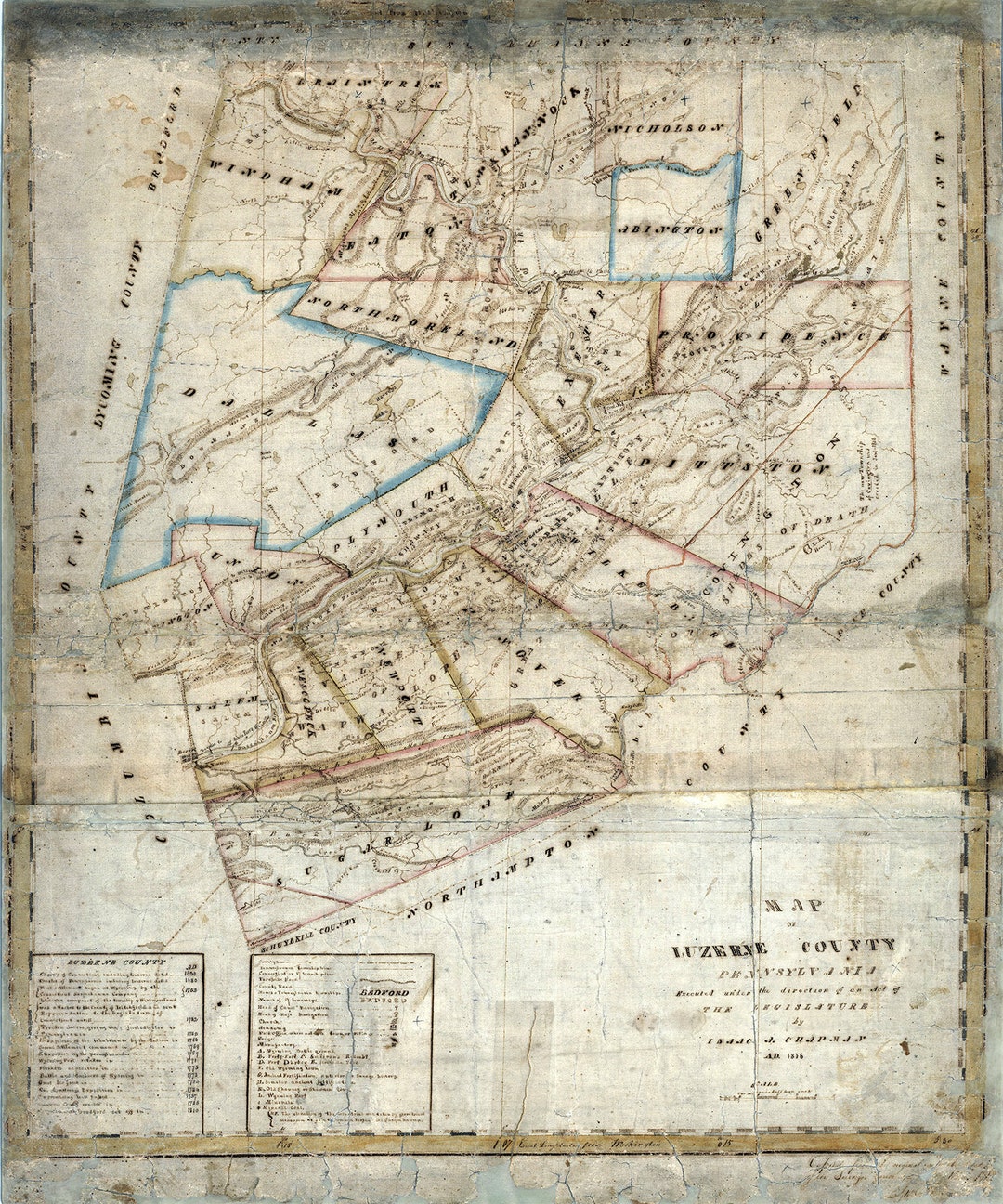 1816 Map of Luzerne County Pennsylvania - Etsy