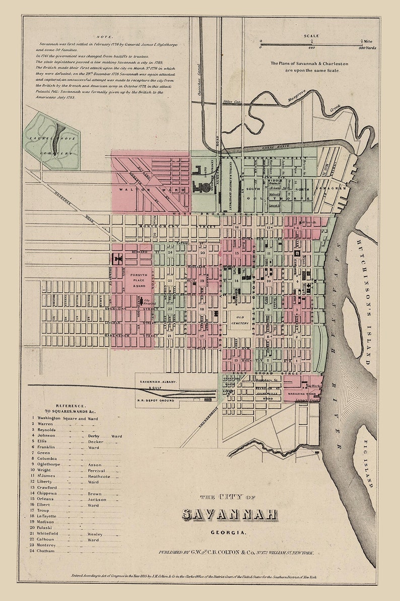 1859 Map of Savannah Georgia - Etsy