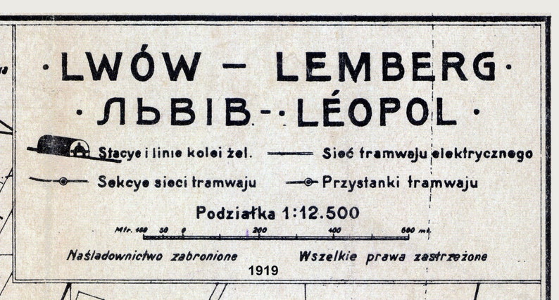 1919 Town Map of Lemberg Ukraine Lwow Galicia - Etsy
