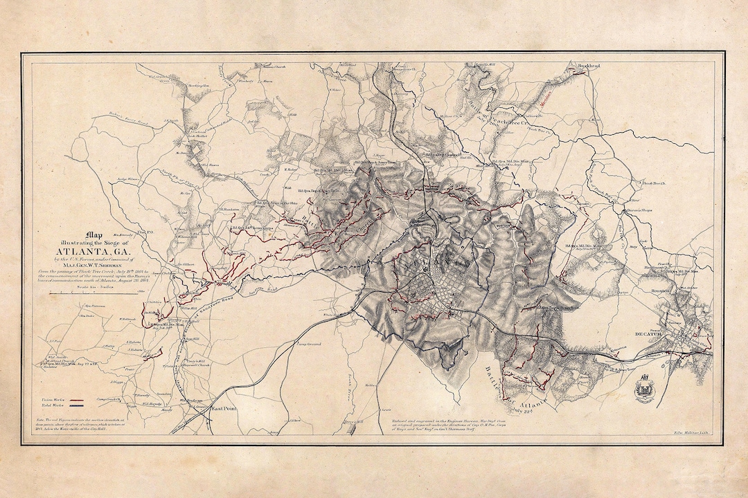 1864 Map of Atlanta Georgia During Civil War - Etsy