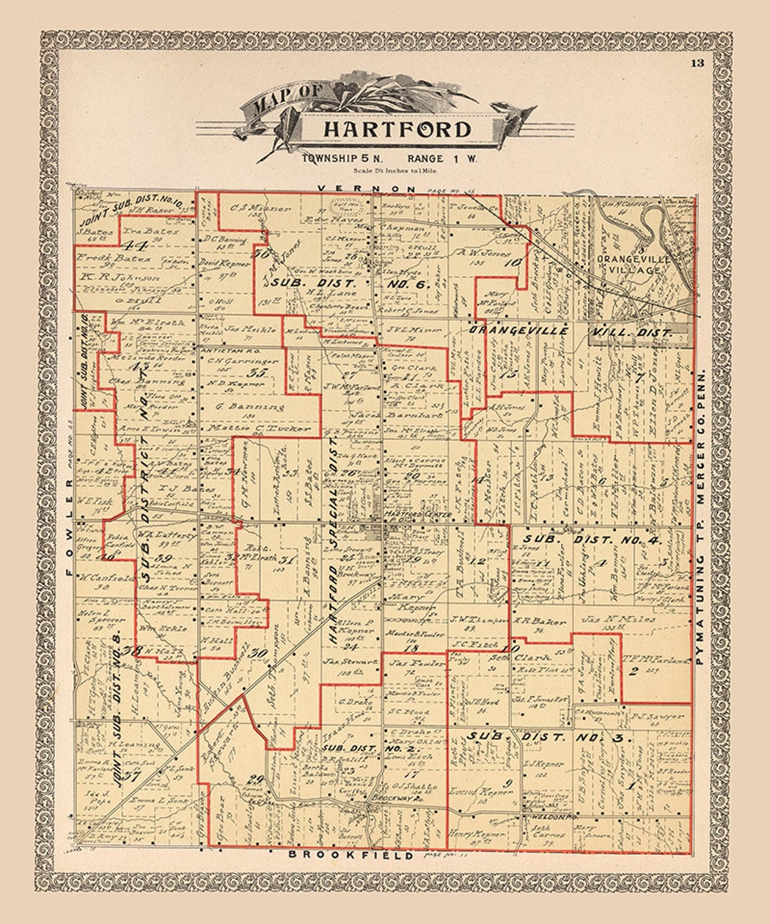 1899 Map of Hartford Township Trumbull County Ohio - Etsy