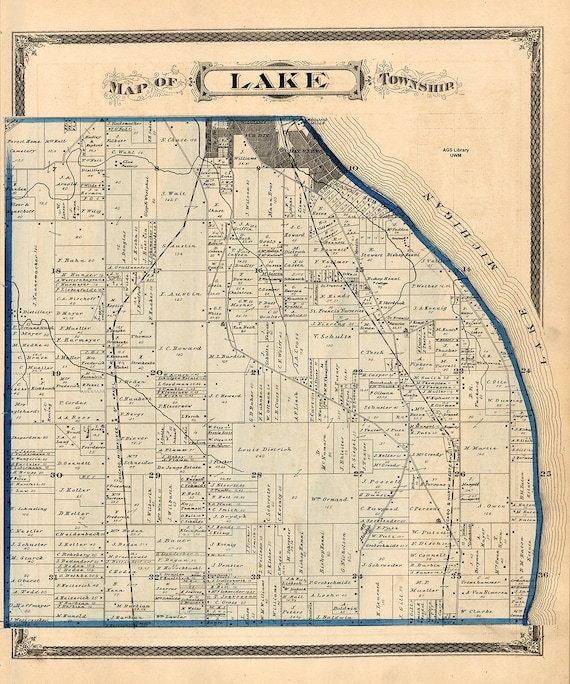 1876 Map of Lake Township Milwaukee County Wisconsin - Etsy