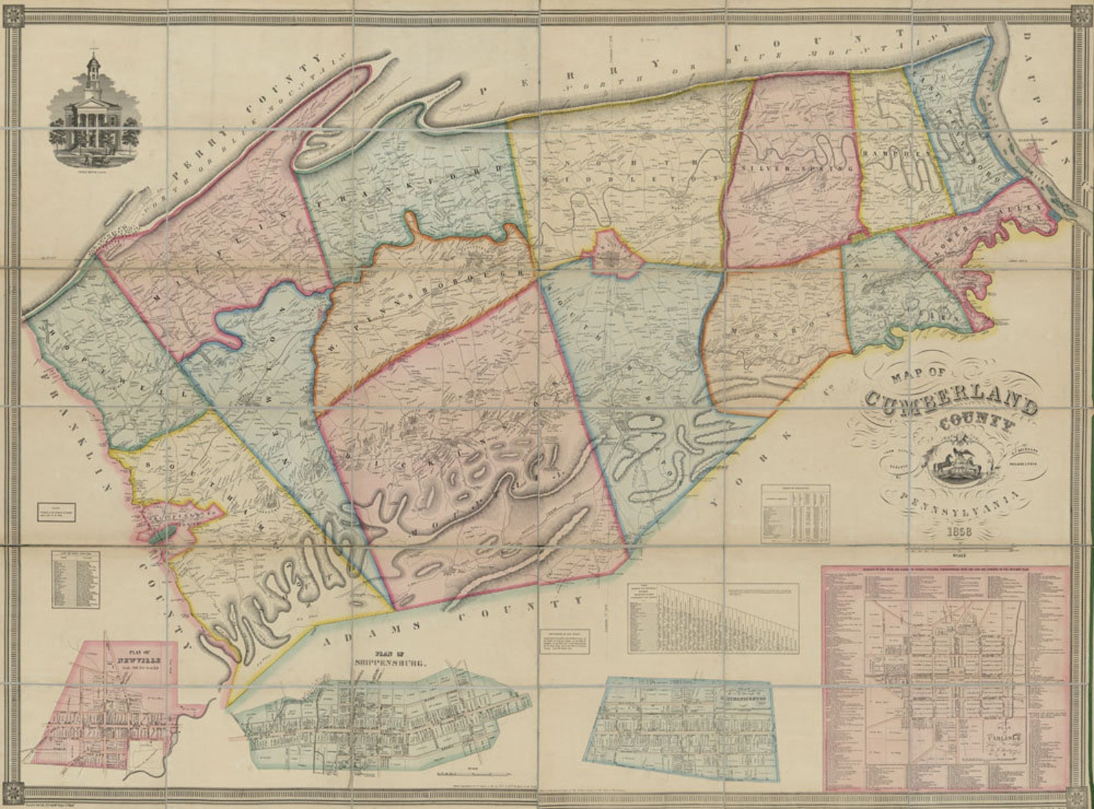1858 Map of Cumberland County PA From Actual Surveys Carlisle ...