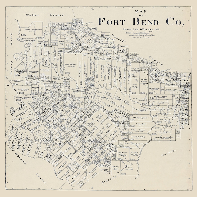 1914 Farm Line Map of Fort Bend County Texas - Etsy