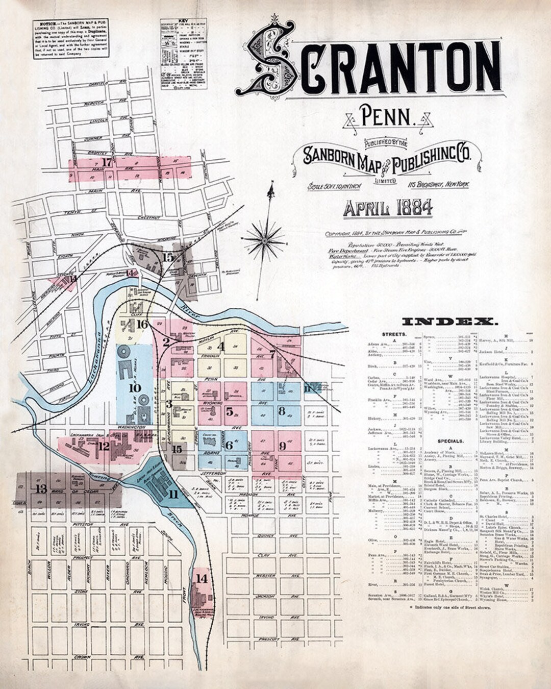 1884 Town Map of Scranton Pennsylvania - Etsy