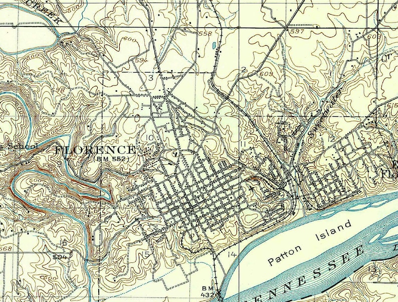 1916 Topo Map of Muscle Shoals Alabama Quadrangle Florence - Etsy