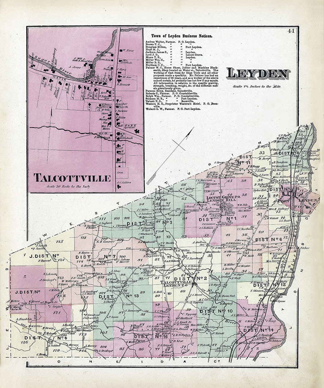 1875 Map of Leyden Township Lewis County New York - Etsy