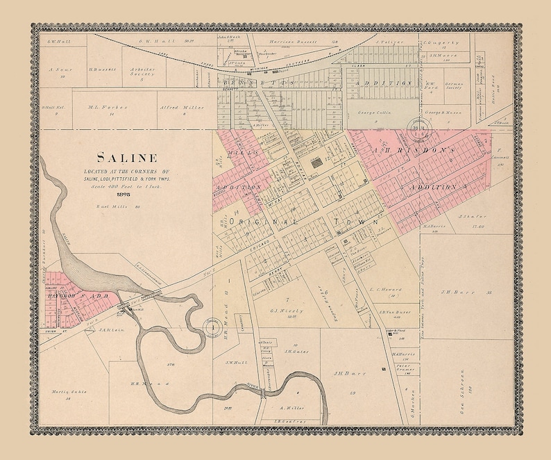 1895 Map of Saline Washtenaw County Michigan - Etsy